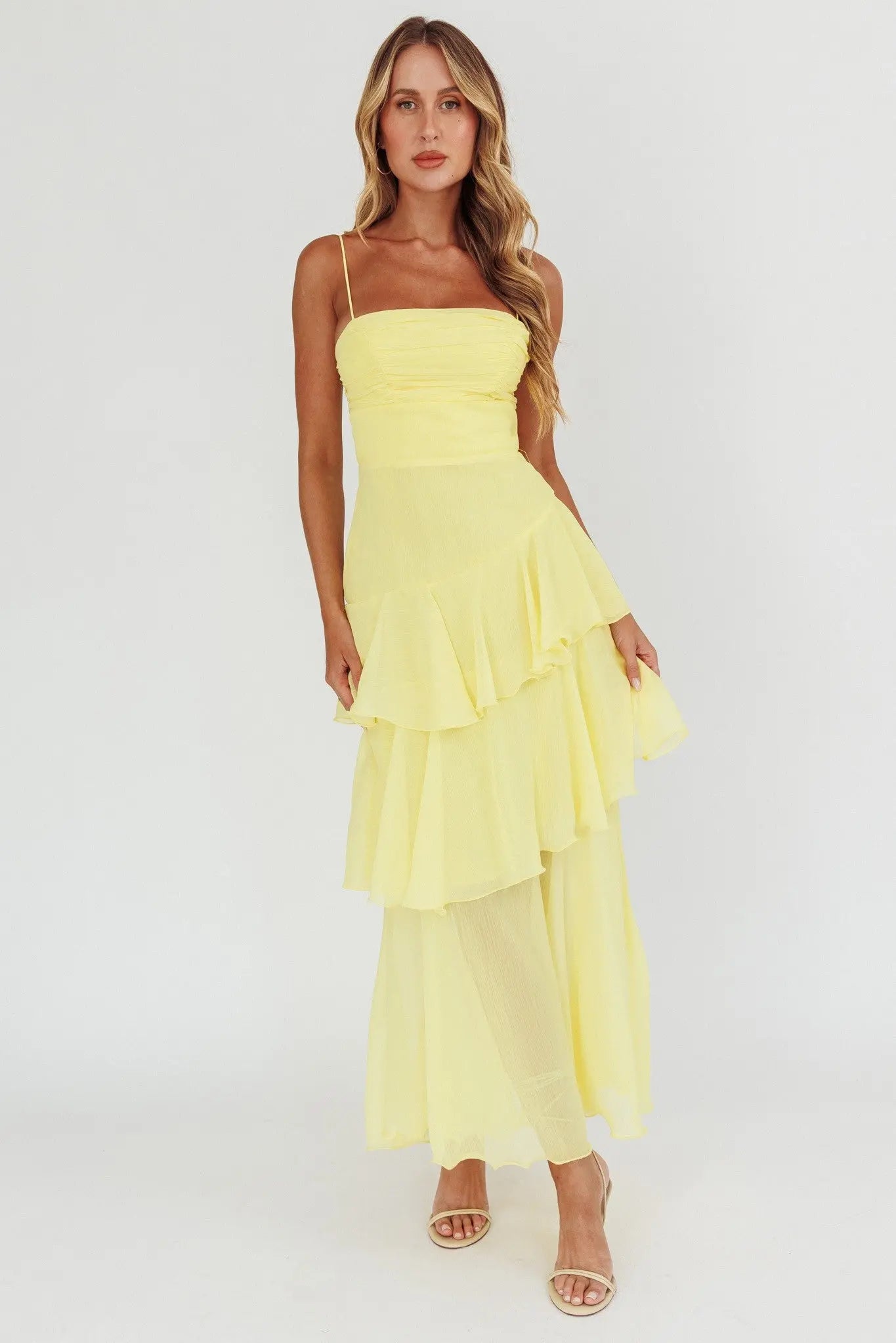 RUCHED TIERED MAXI DRESS-LEMON - UNCOMMON REIGN